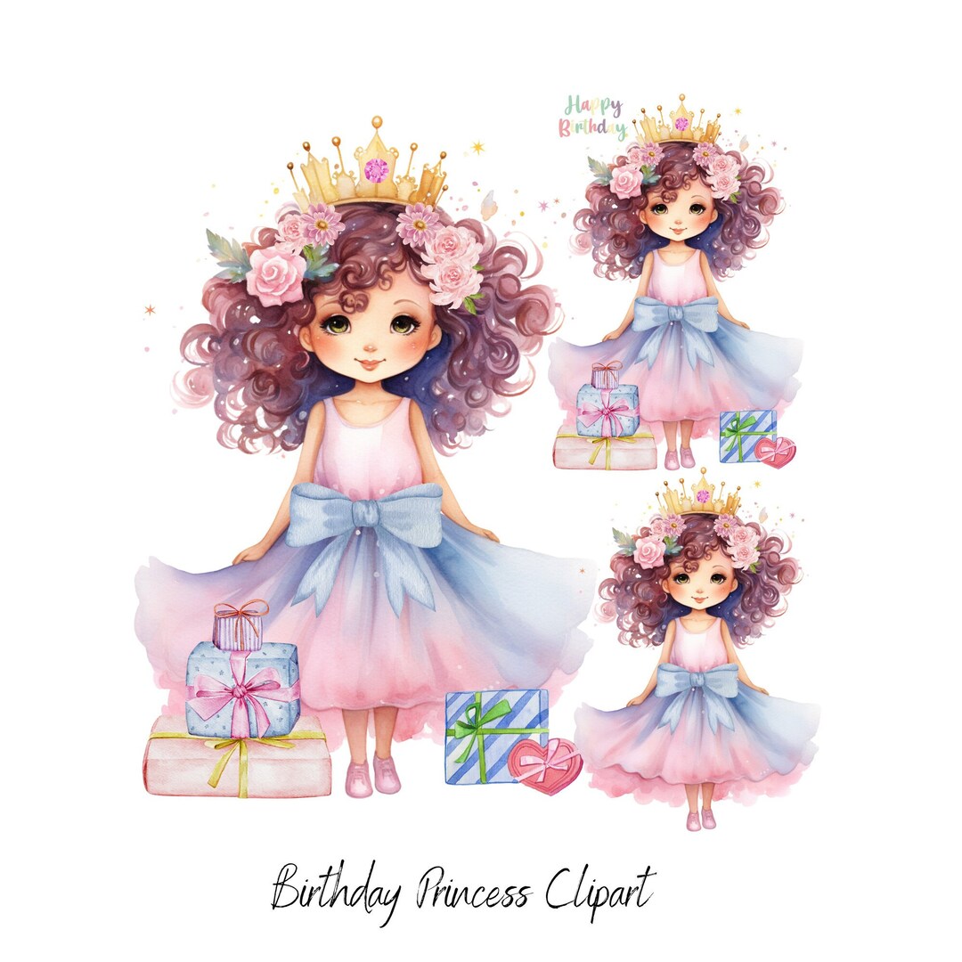 Cute Birthday Girl PNG, Princess PNG, Princess Birthday, Watercolor ...
