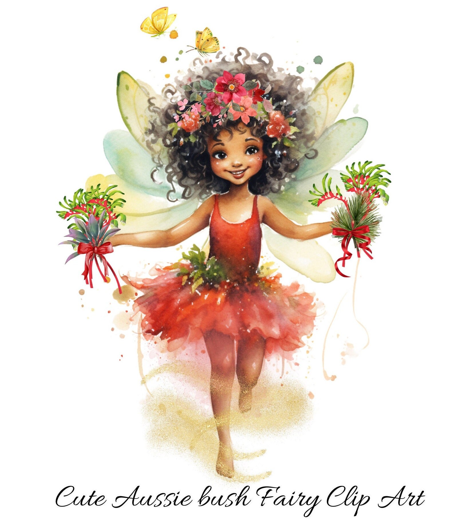 Cute Forest Fairy Clipart, Aussie Bush Fairy, Watercolor Clipart, Bush ...
