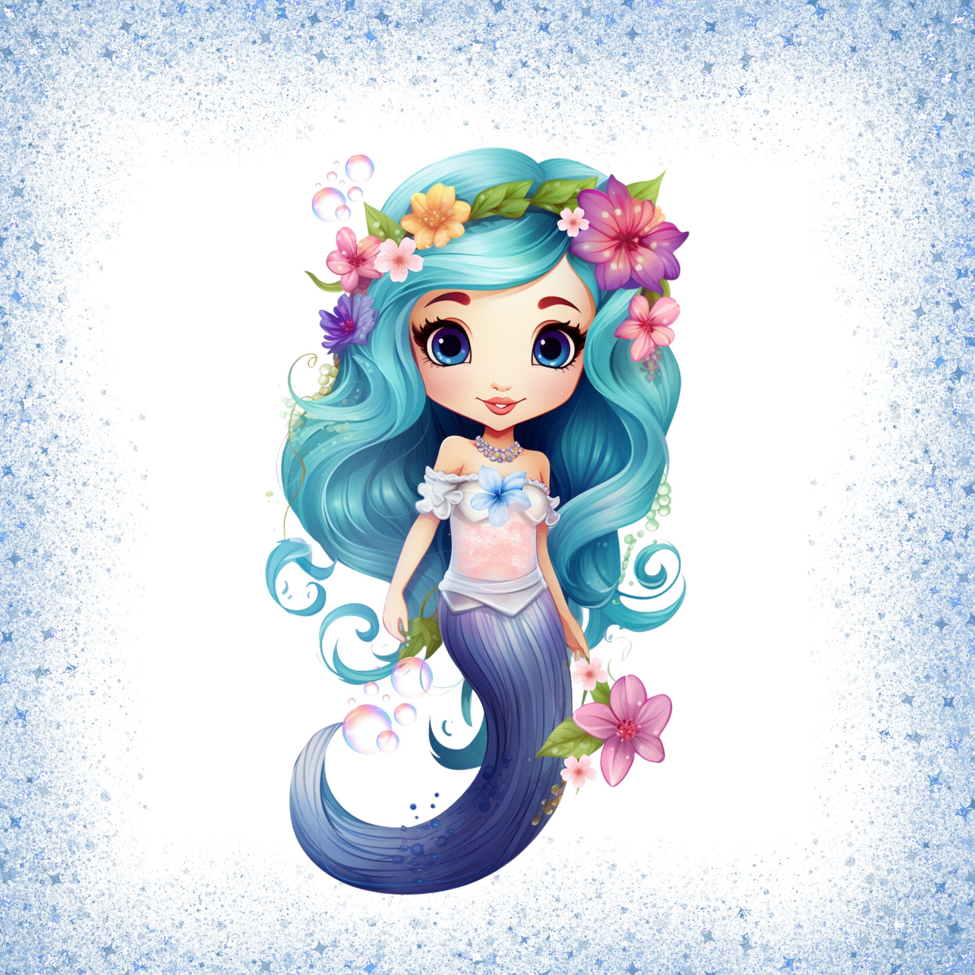 Cute Mermaid Clipart, Mermaid Digital Download, Mermaid PNG, Under the ...