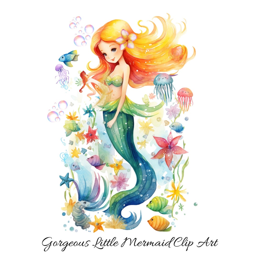 Cute Mermaid Clipart, Mermaid Digital Download, Mermaid PNG, Under the ...
