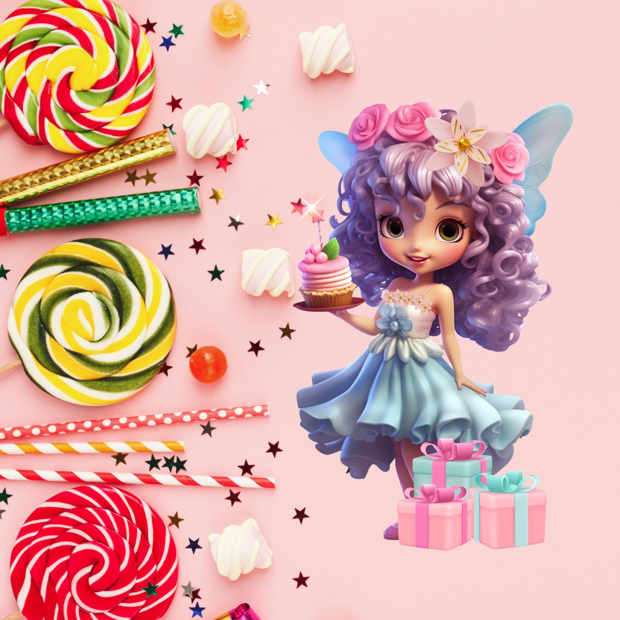 Birthday Fairy Clipart, Cute Birthday Fairy PNG, Cute Fairy PNG, Cute ...