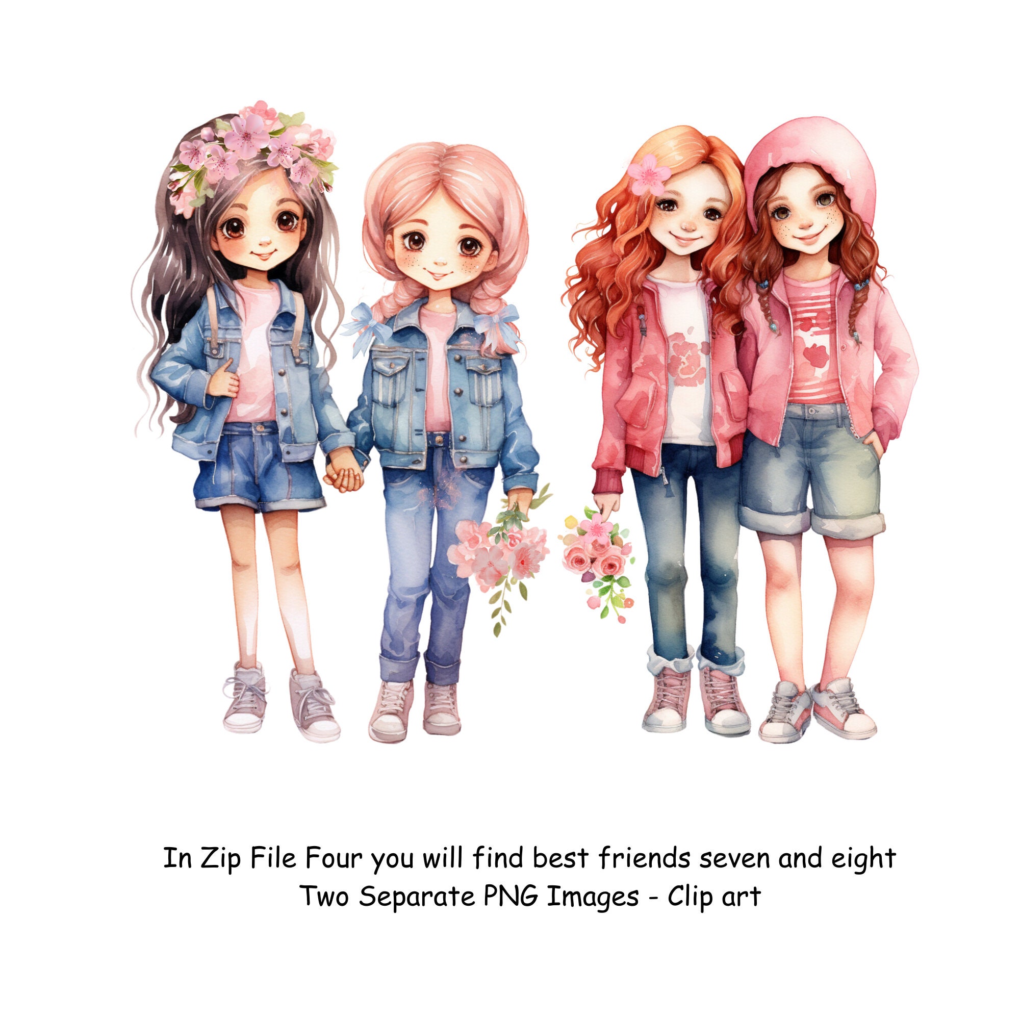Cute Clipart, Best Friend Clipart, Bundle of 10 PNG Files Transparent ...