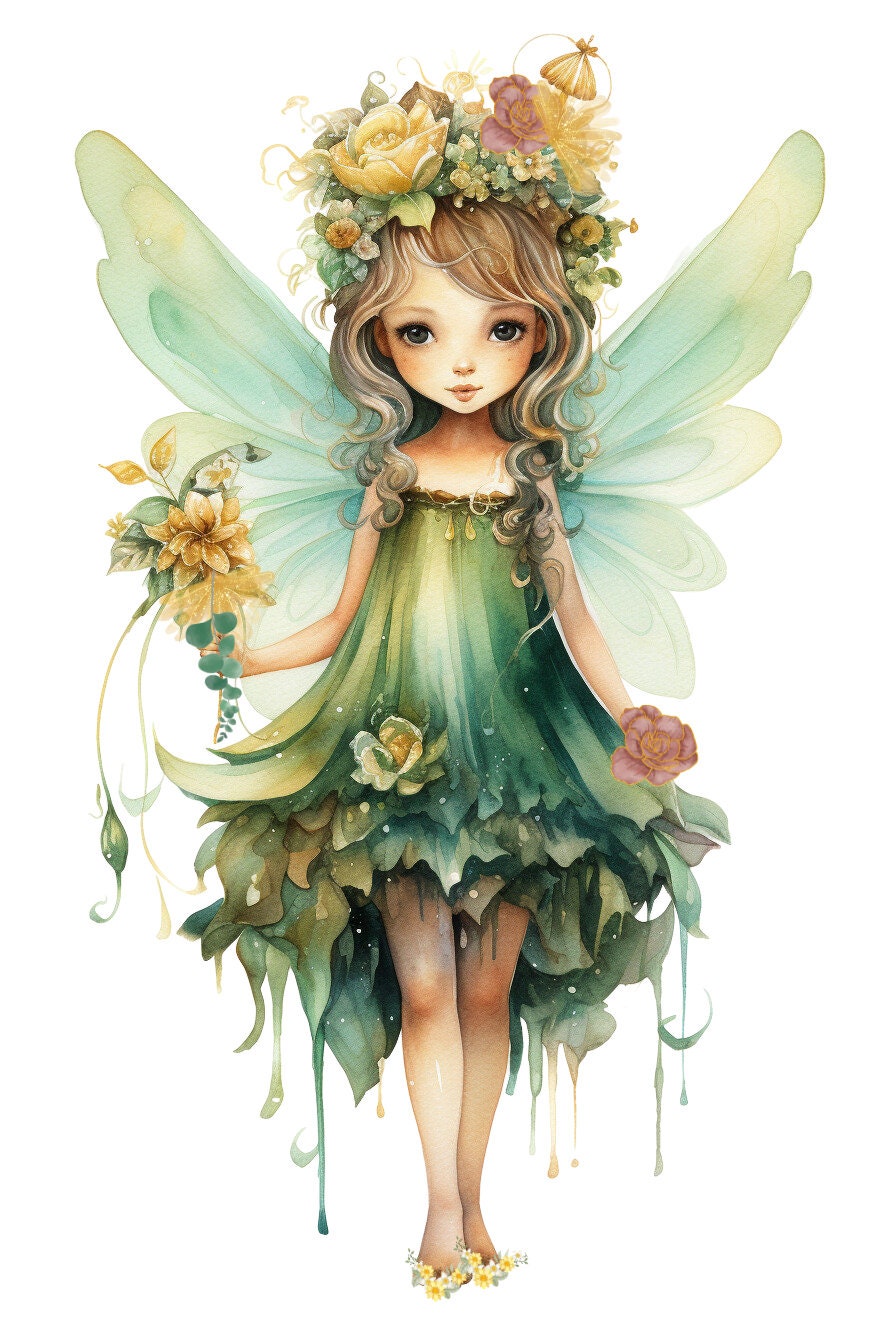 Cute Forest Fairy Clipart, Flower Fairy Clip Art, Girls Printable PNG ...