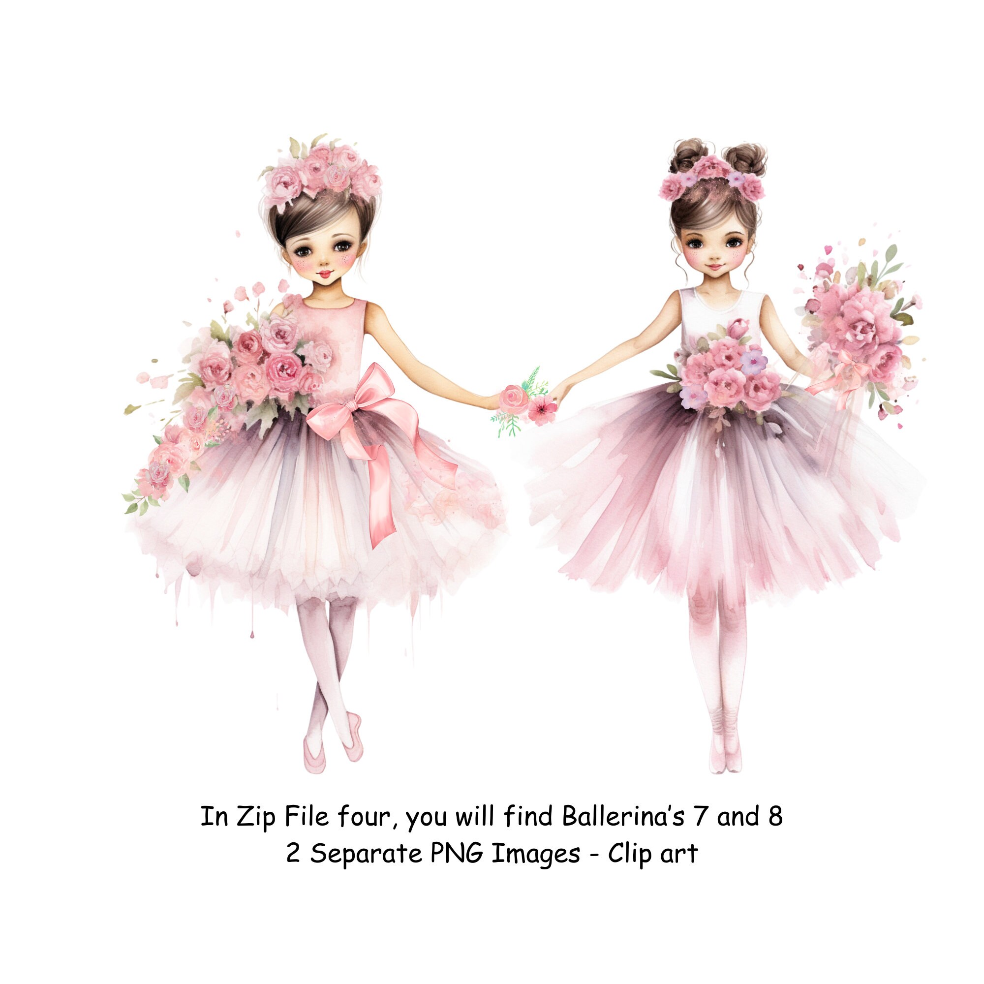 Cute Ballerina Clipart, Ballet Watercolor Clipart, Tutu Pink Girls, PNG ...