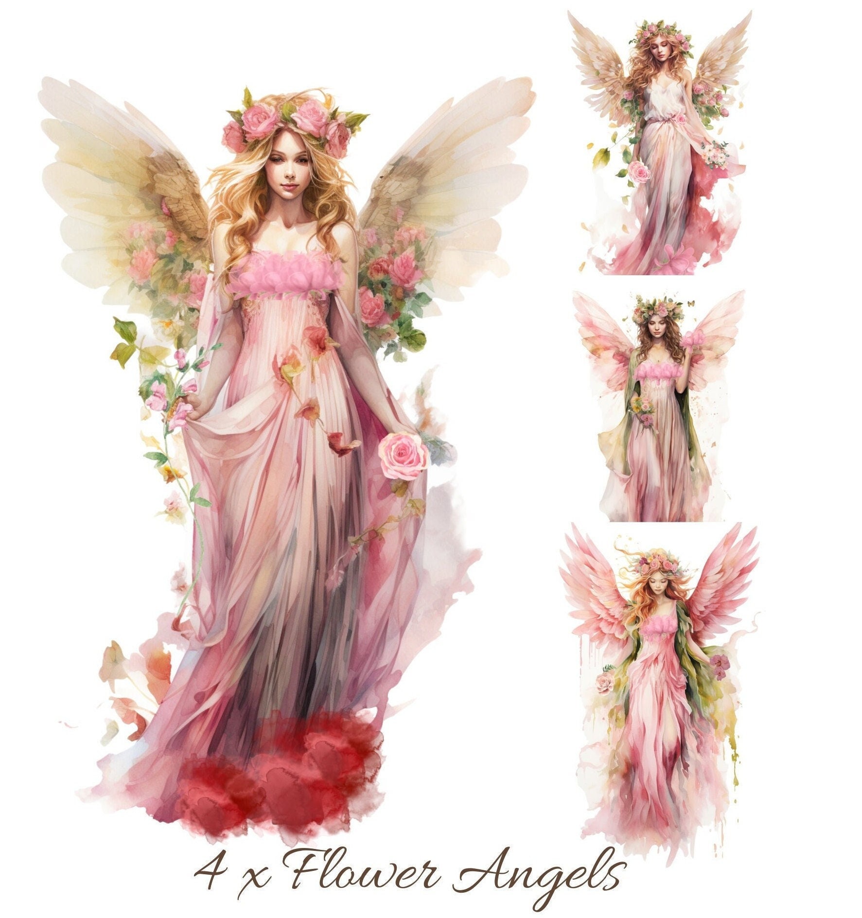 Watercolor Flower Angels, Angel Clipart, Card Making, Wall Art ...