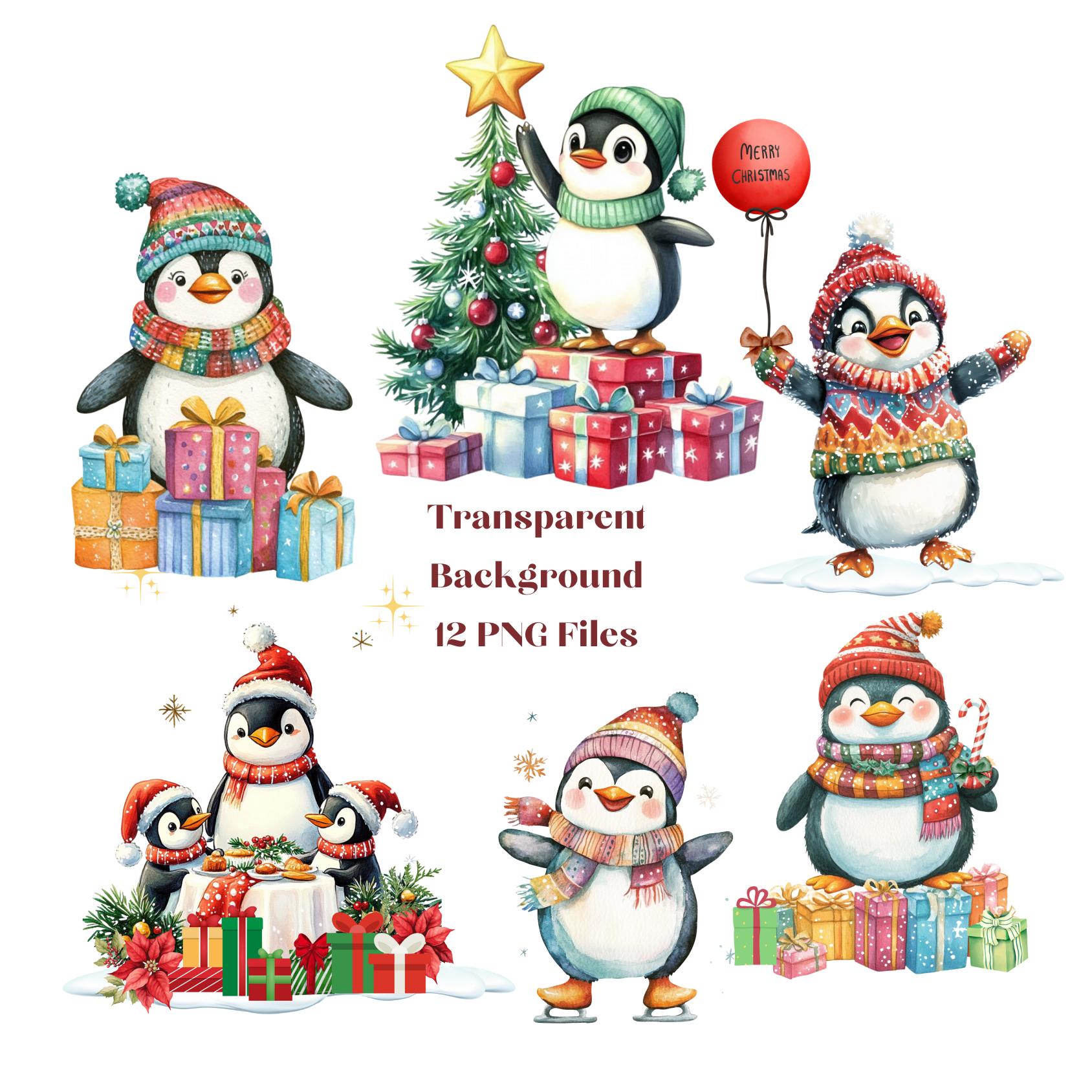 12 Winter Penguin Clipart PNG Files, Christmas Penguin Clipart, Cute ...