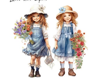 Watercolor Clipart, Little Girl Clip Art, Girl Clip Art, Girls Clip Art ...