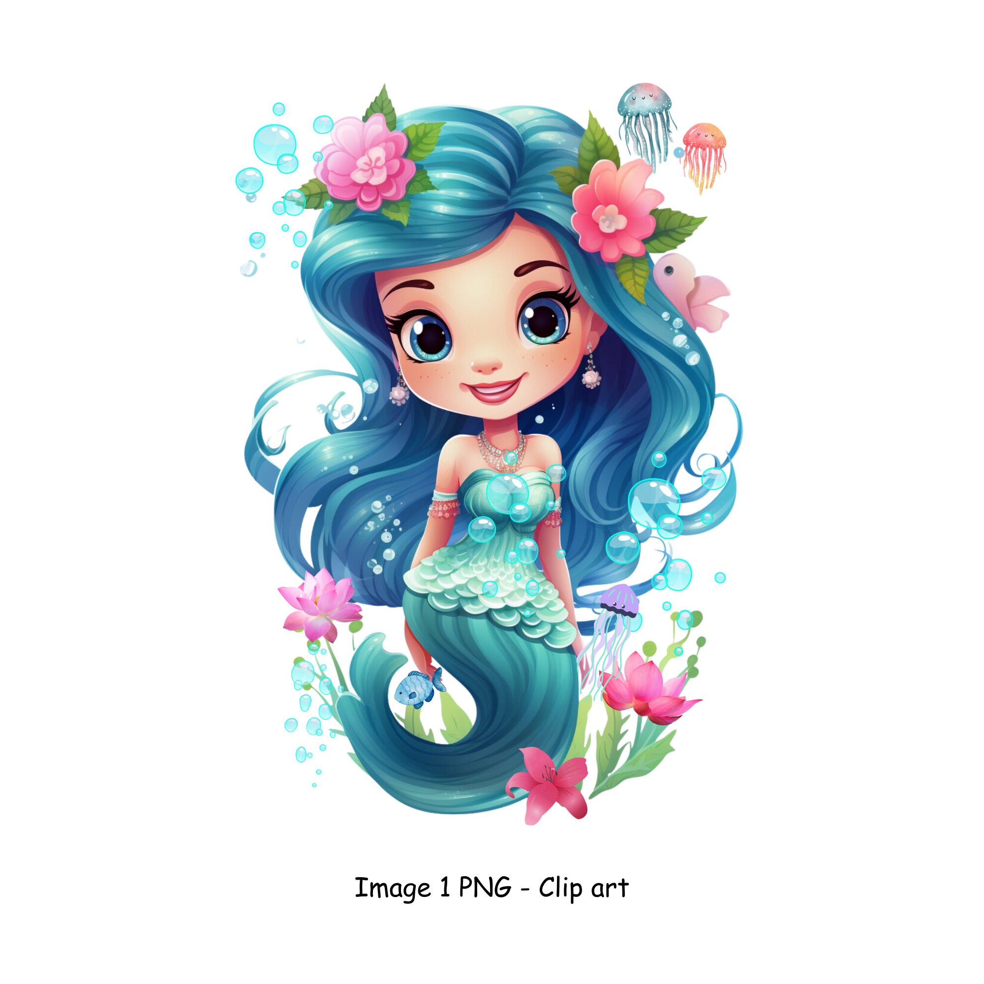 Cute Mermaid Clipart, Bundle of 4, Mermaid Digital Download, Mermaid ...