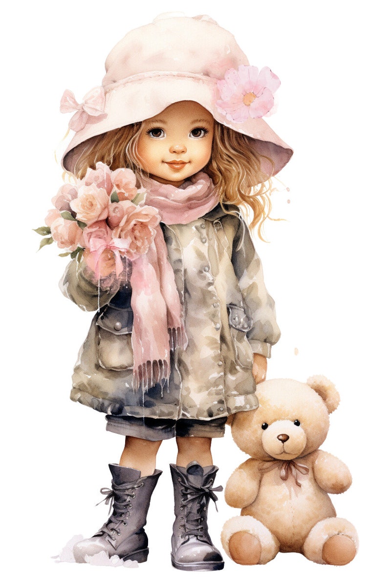 Cute Little Girl Clipart, Girls Clip Art, Cute Girl With Teddy Bear ...