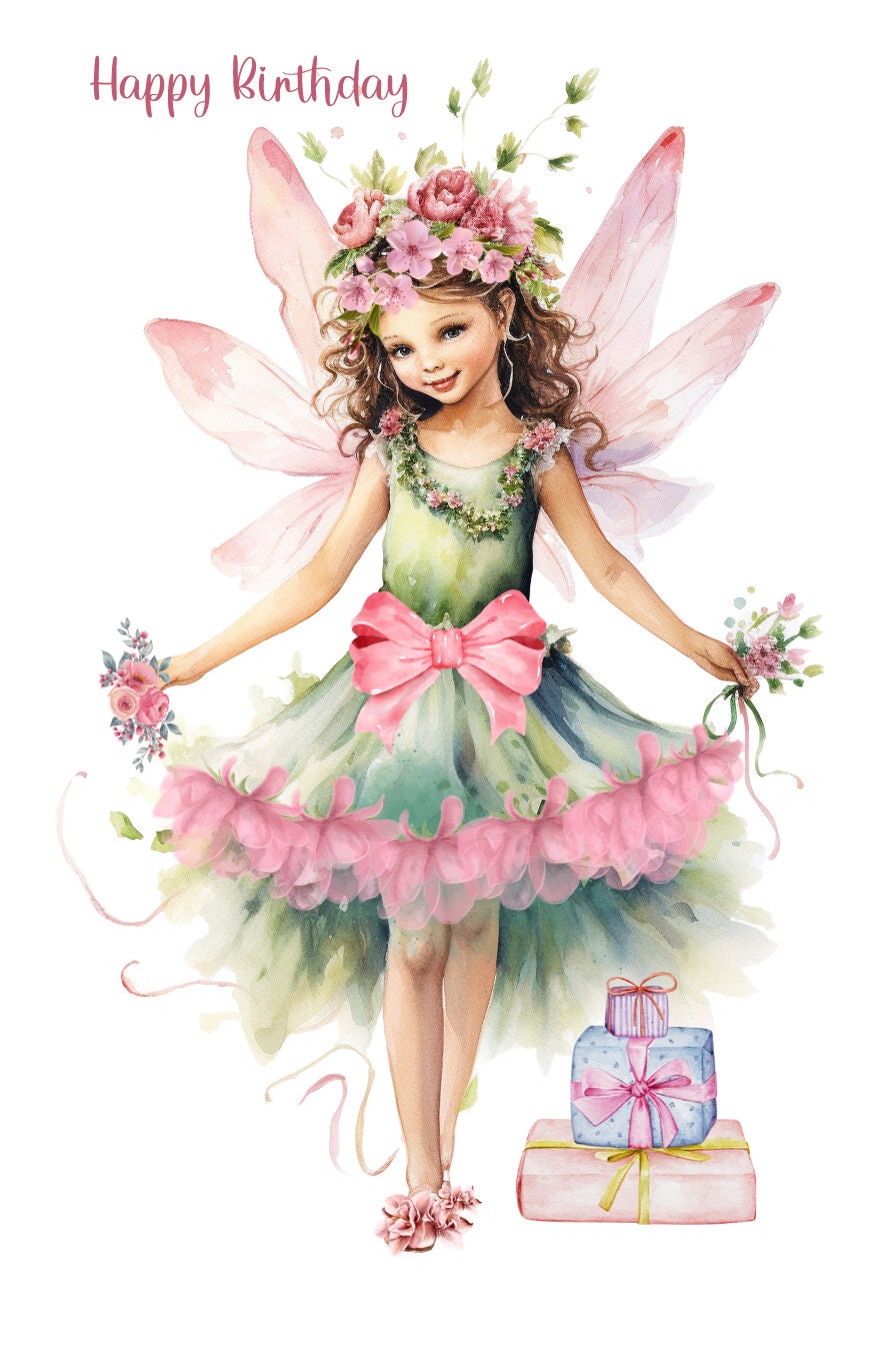 Watercolor Birthday Clipart, Cute Flower Fairy, Birthday Clip Art ...