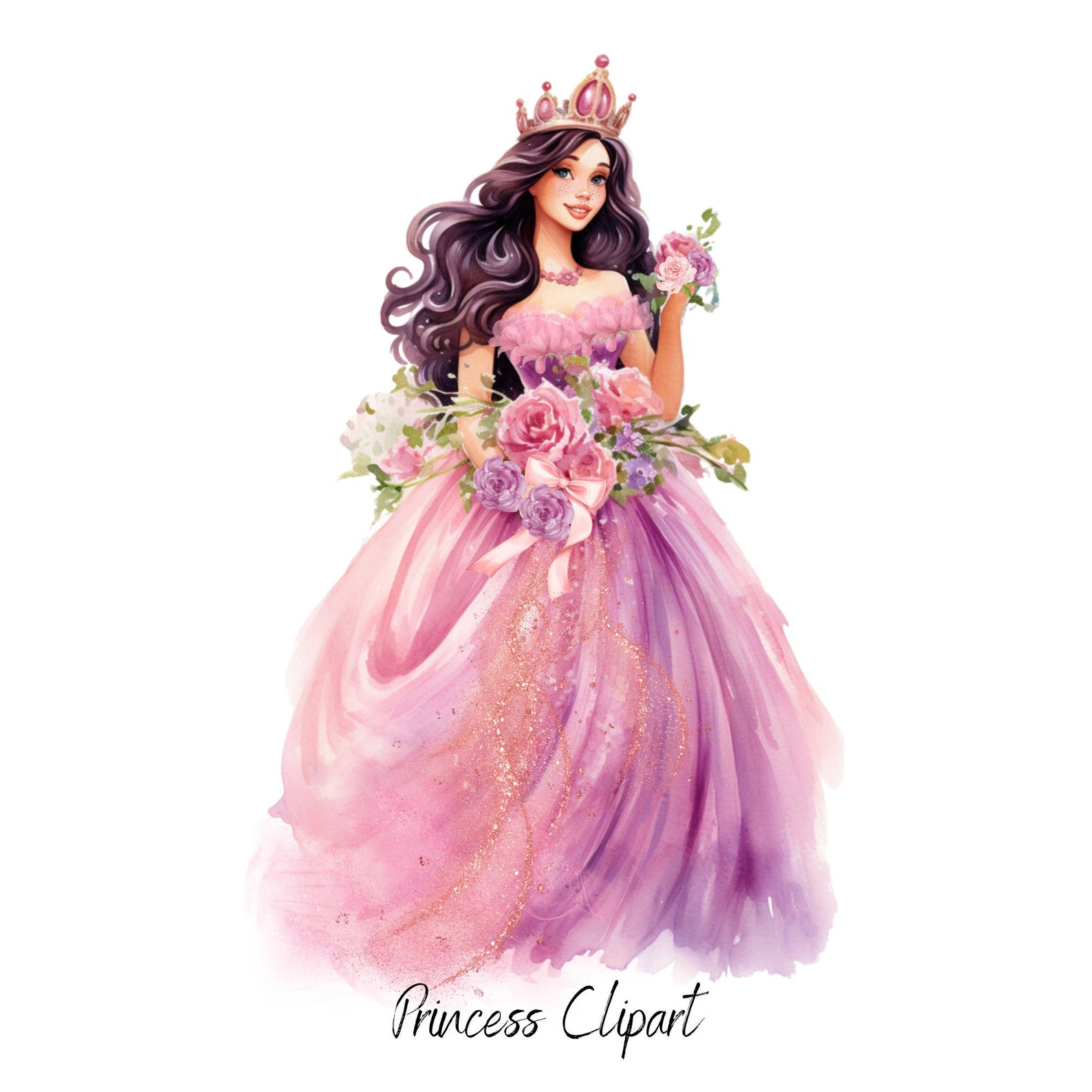 Princess Clipart, Watercolor Princess, Princess PNG, Enchanting ...