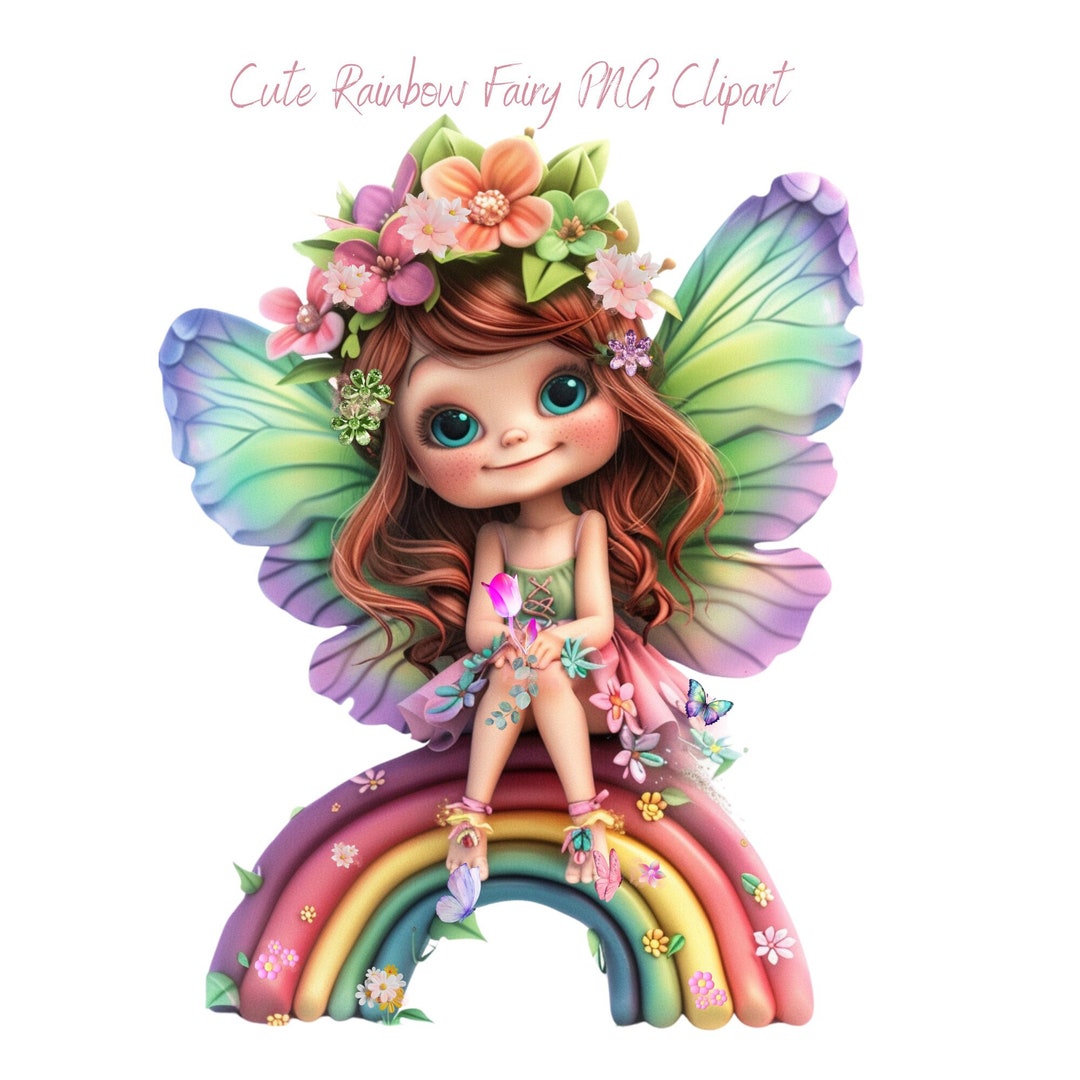 Cute Fairy Clipart, Rainbow Fairy PNG, Digital Download, Rainbow Fairy ...