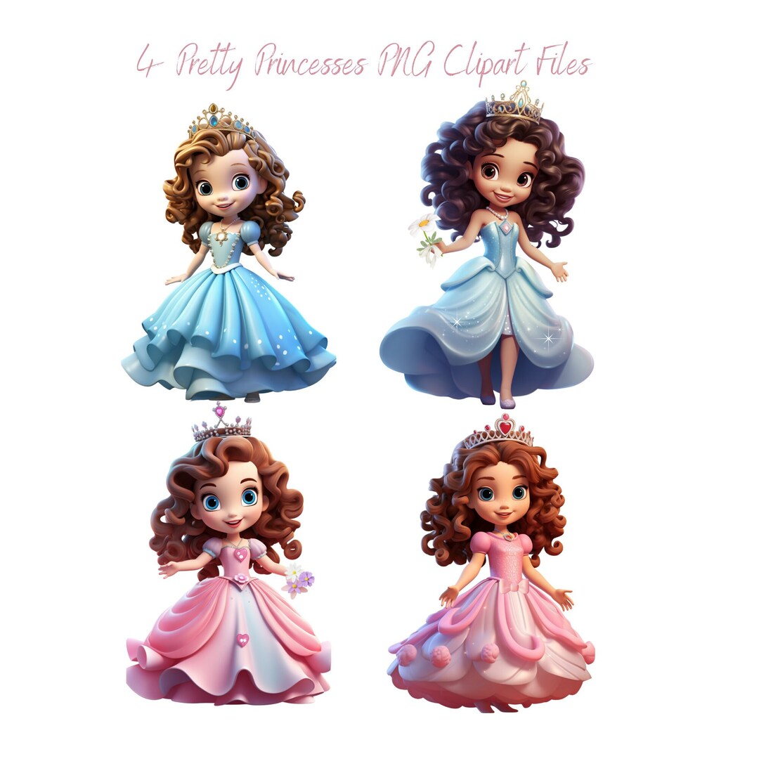 Cute Princess Girl PNG, Bundle of 4, Princess PNG, Princess, Watercolor ...
