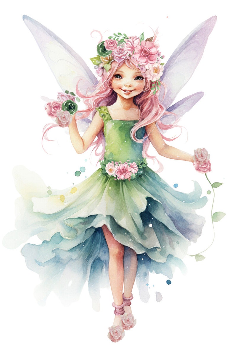 Cute Forest Fairy Clipart, Flower Fairy Clip Art, Fairies, Watercolor ...