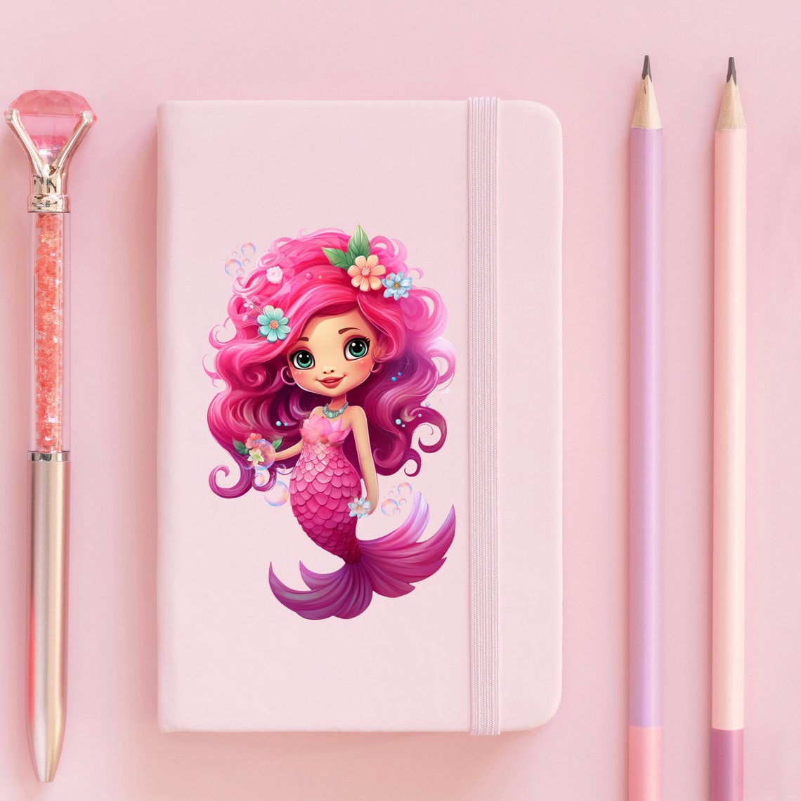 Cute Pink Mermaid Clipart, Mermaid Digital Download, Mermaid PNG, Under ...