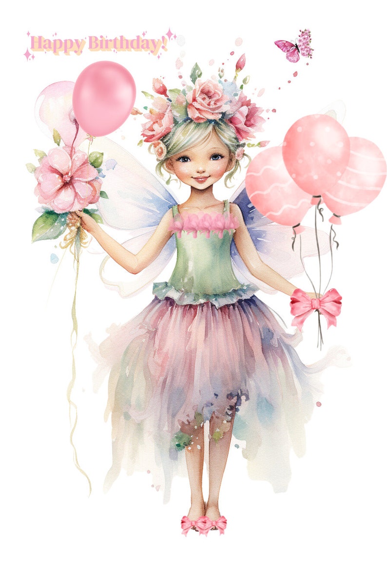 Watercolor Birthday Clipart, Cute Flower Fairy, Birthday Clip Art ...