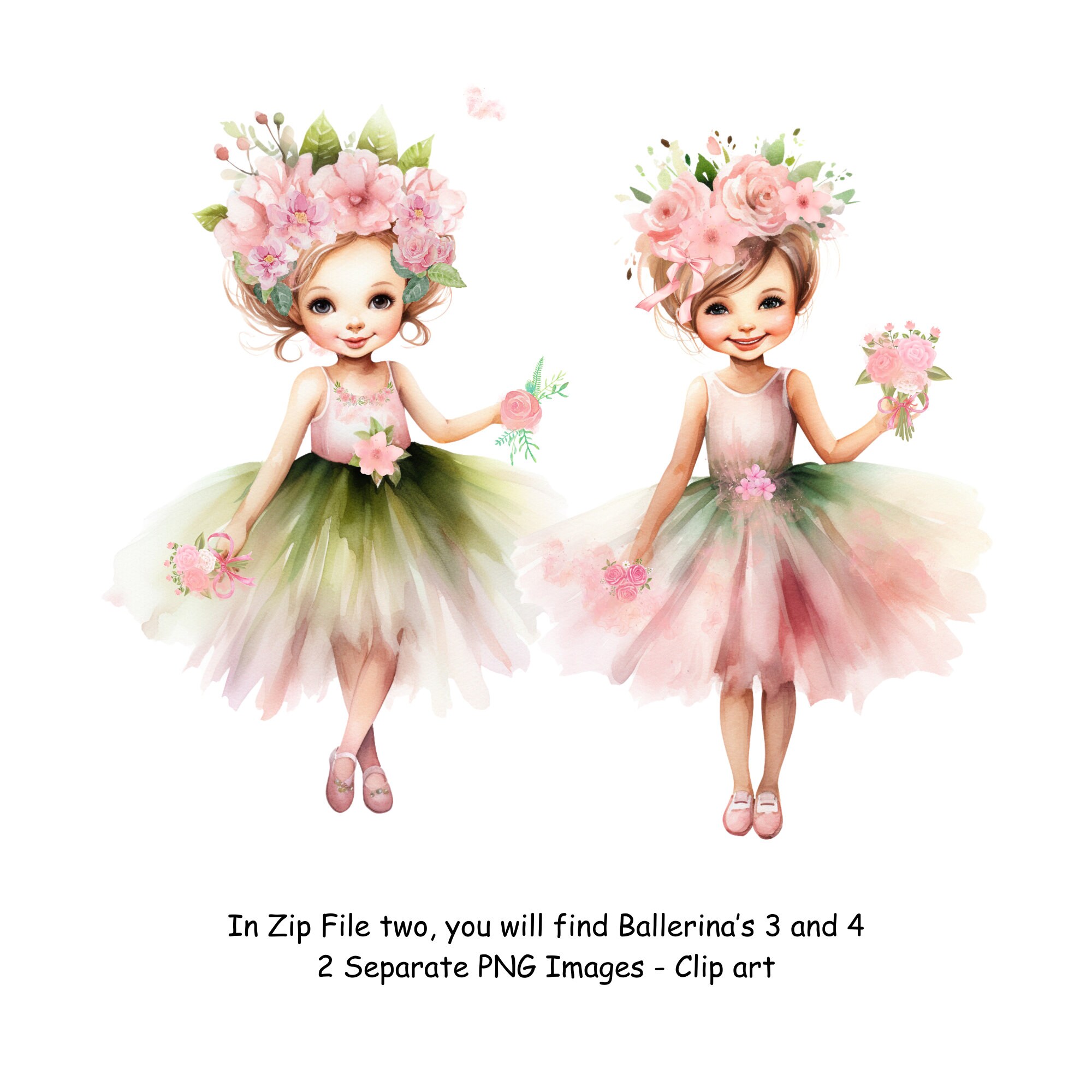 Cute Ballerina Clipart, Ballet Watercolor Clipart, Tutu Pink Girls, PNG ...