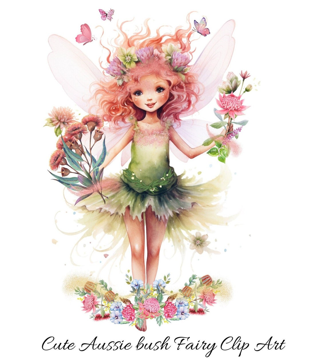 Cute Pink Forest Fairy Clipart, Aussie Bush Fairy, Little Pink Fairy ...