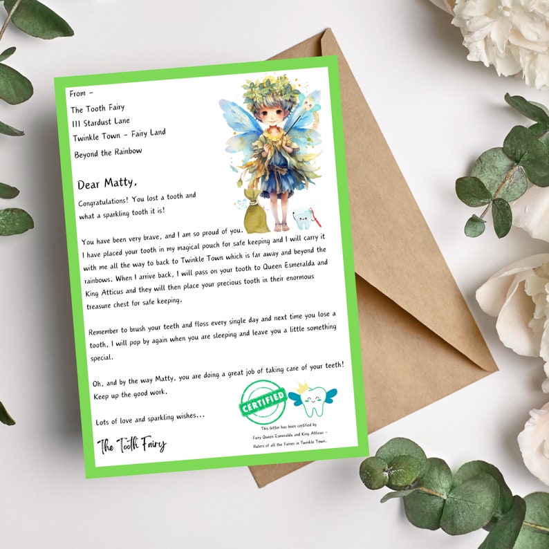 Tooth Fairy Letter PERSONALIZED, Printable Digital Download, Tooth ...