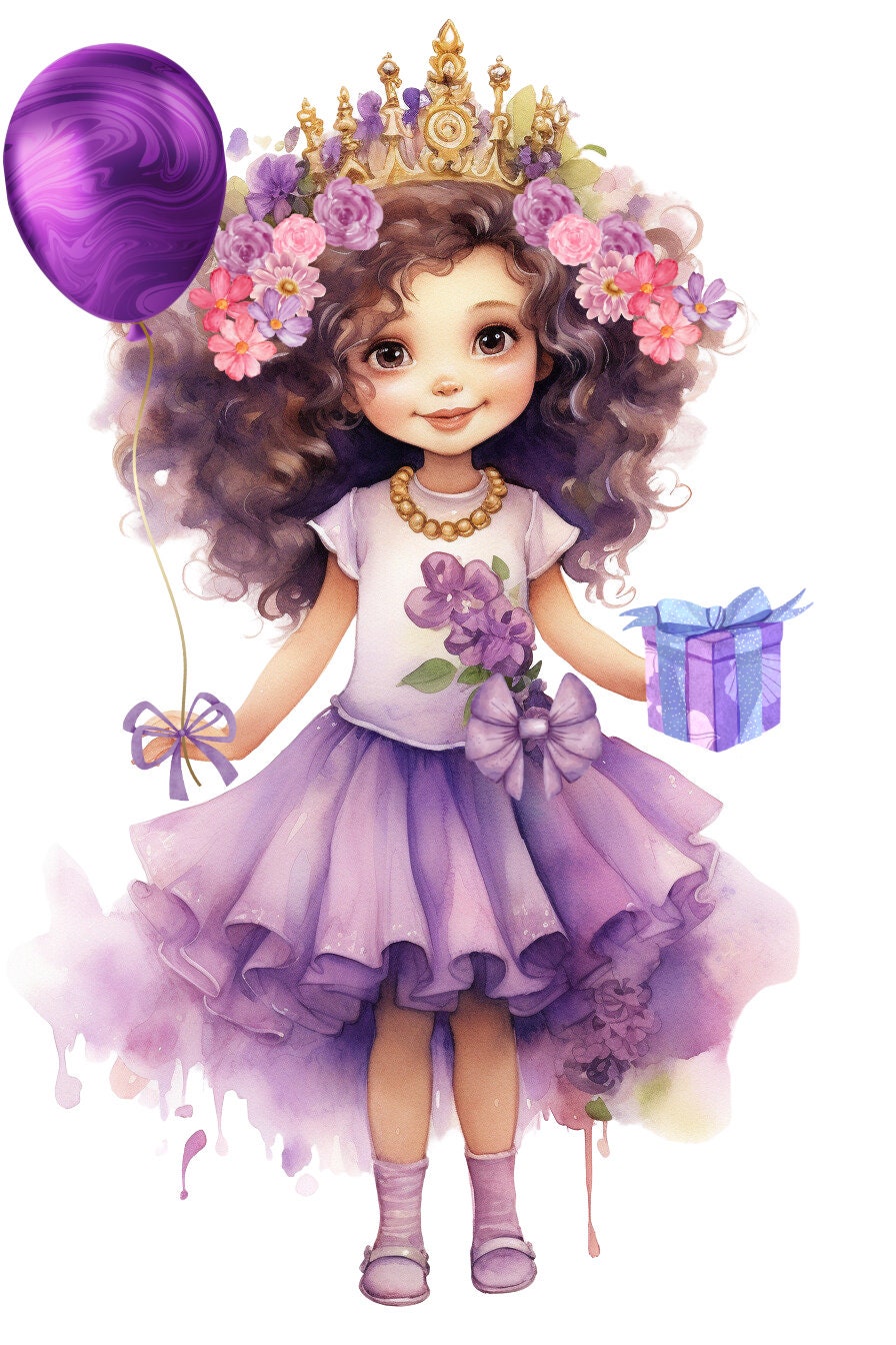 Cute Birthday Girl PNG, Princess PNG, Princess Birthday, Watercolor ...