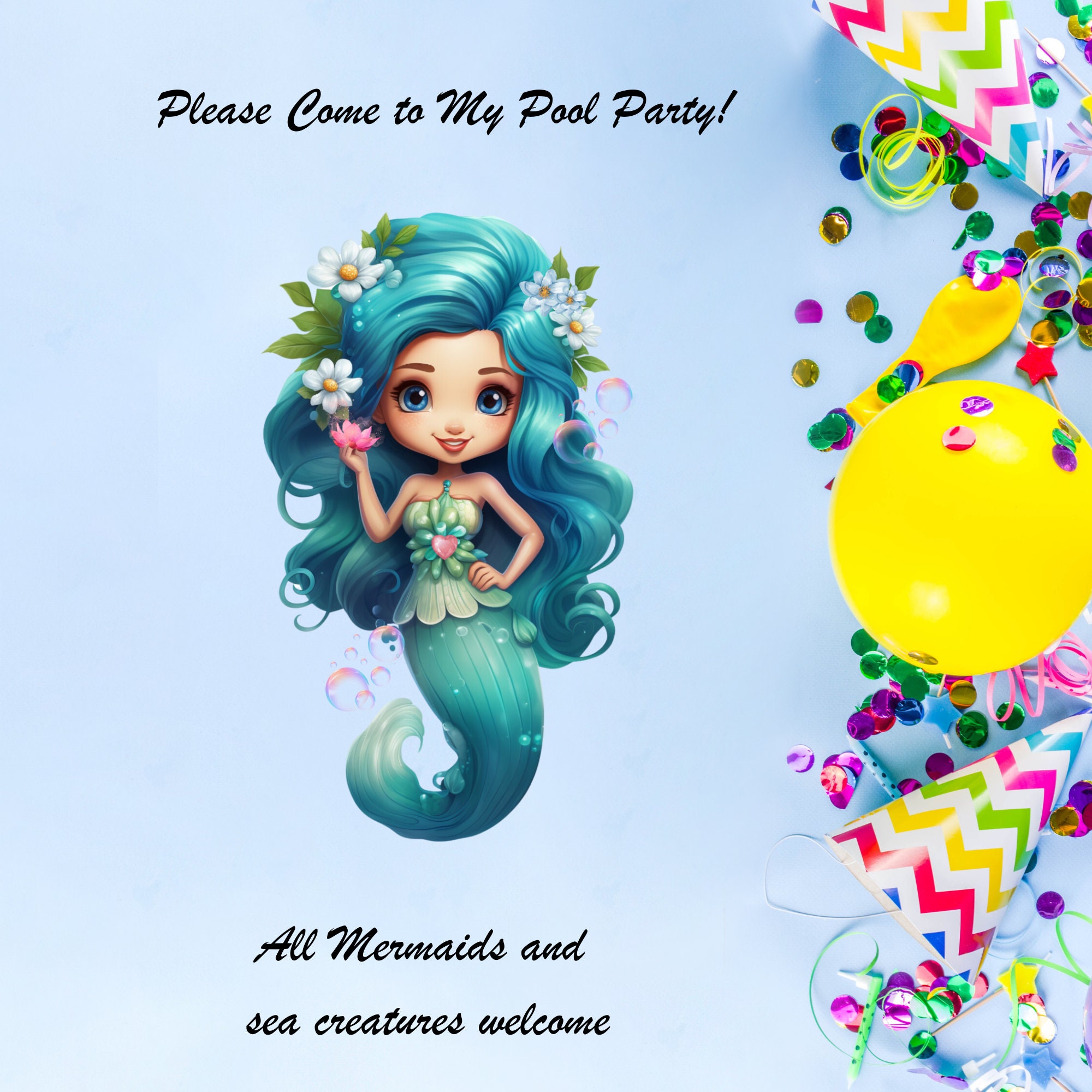 Cute Mermaid Clipart, Mermaid Digital Download, Mermaid PNG, Under the ...