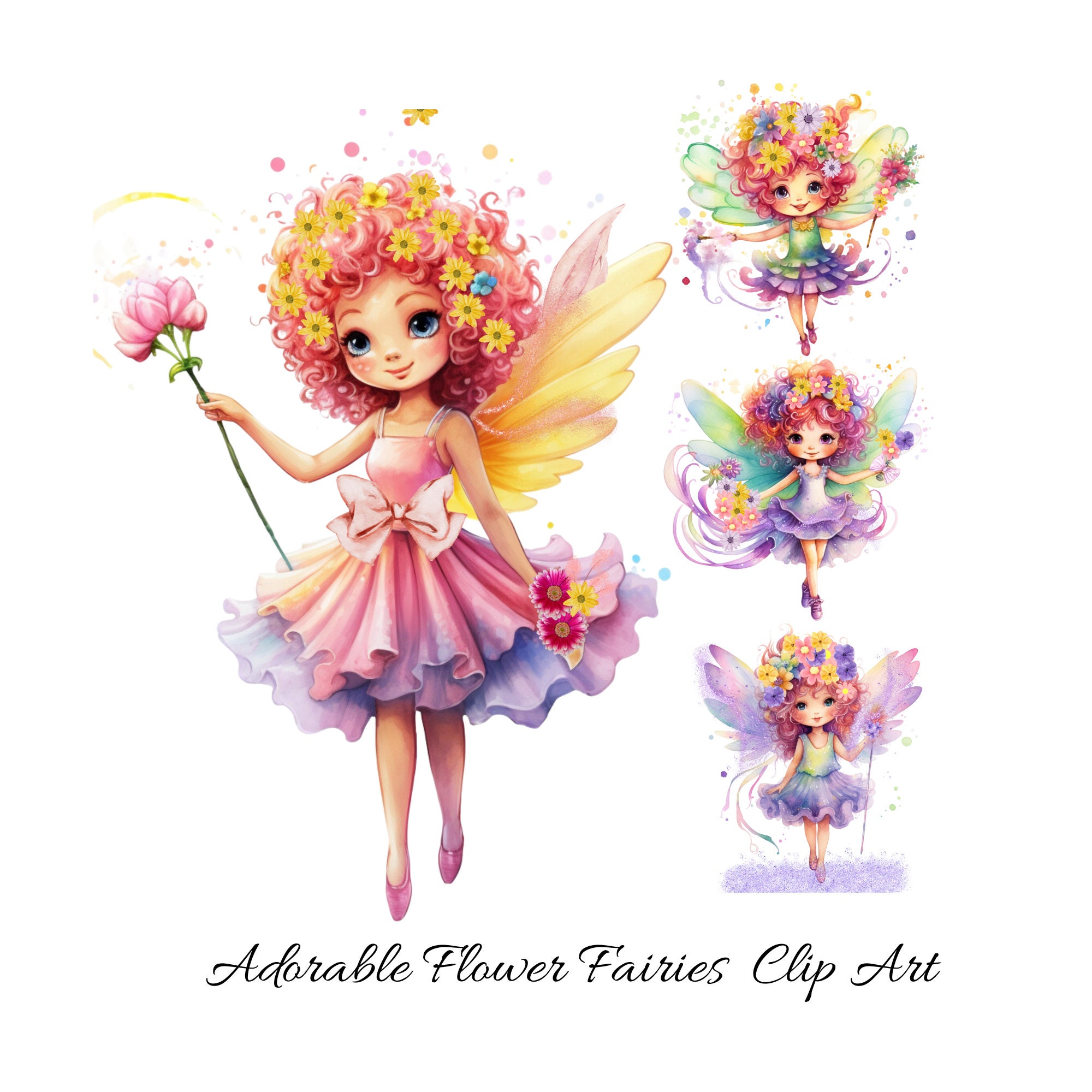 Cute Garden Fairy Clipart, Rainbow Fairy Clip Art, Cute Fairy Printable ...