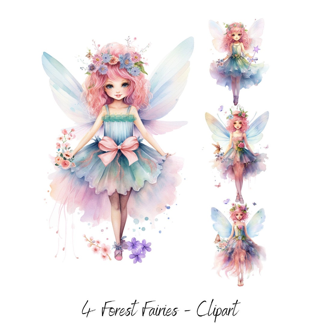 Cute Forest Fairy Clipart, Flower Fairy Clip Art, Fairies, Watercolor ...