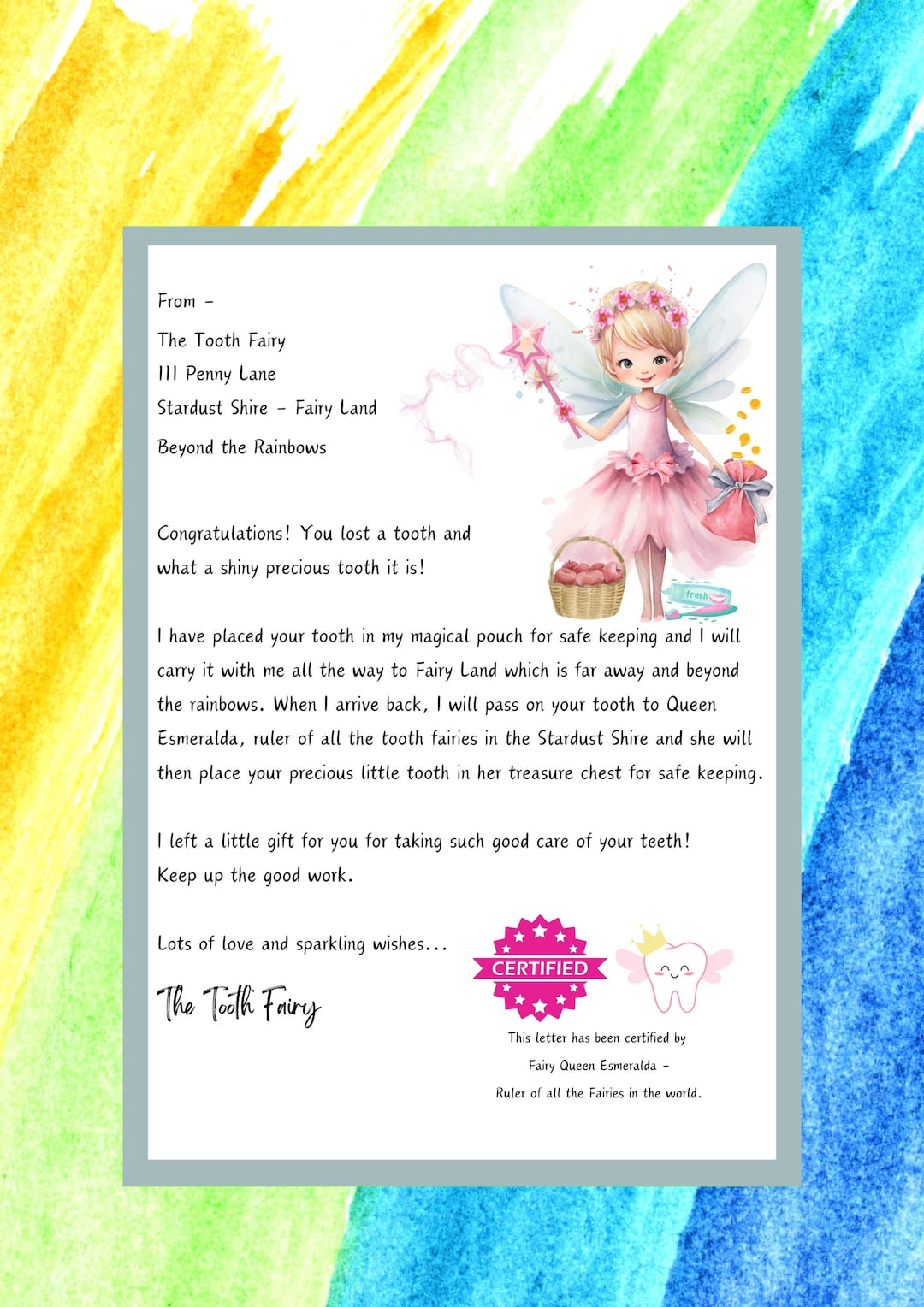 Tooth Fairy Letter: Printable Note From the Tooth Fairy (digital ...