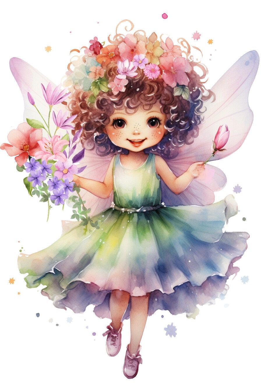 Cute Fairy Clipart, Bundle of 5, Cute Flower Fairy Clipart, Magical ...