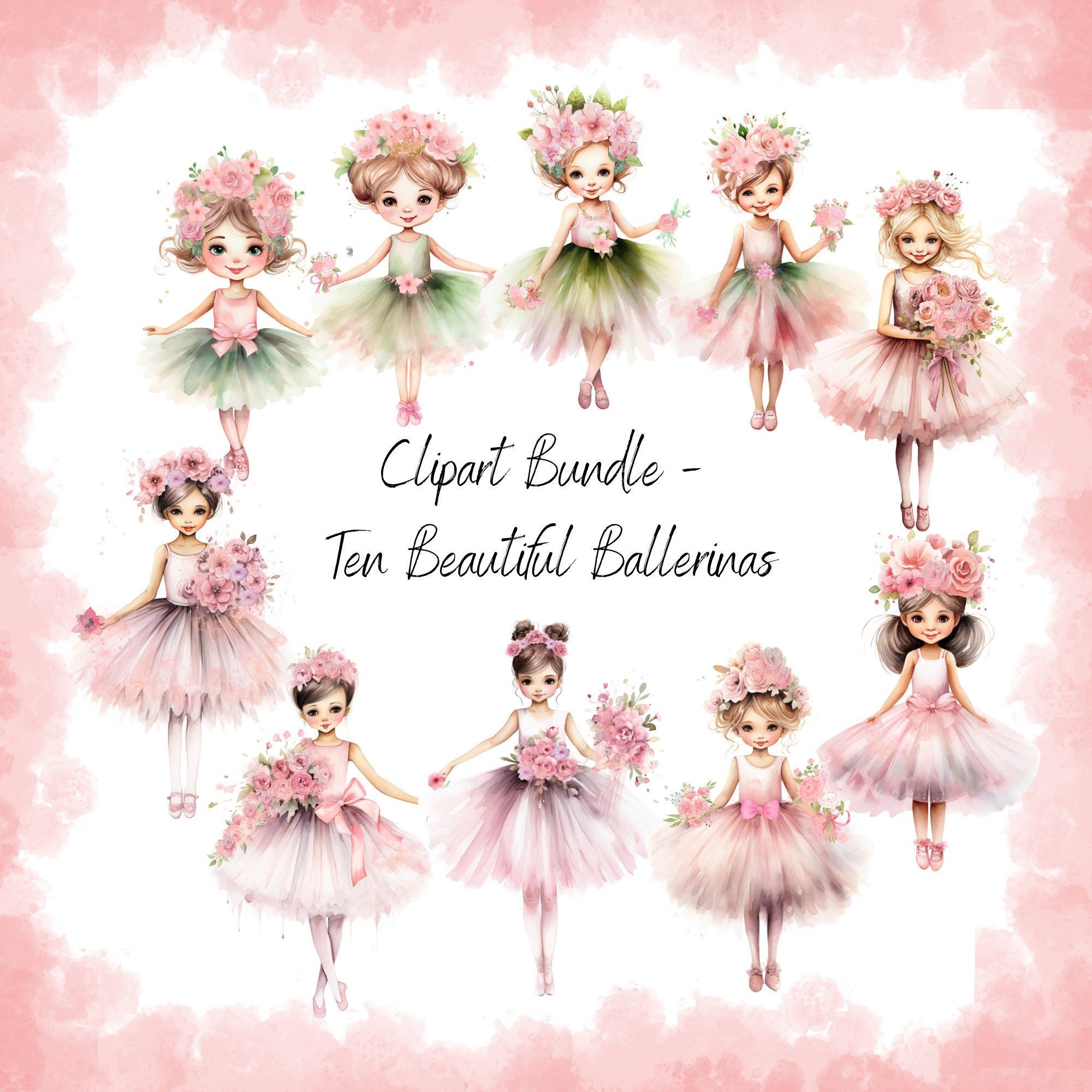 Cute Ballerina Clipart, Ballet Watercolor Clipart, Tutu Pink Girls, PNG ...