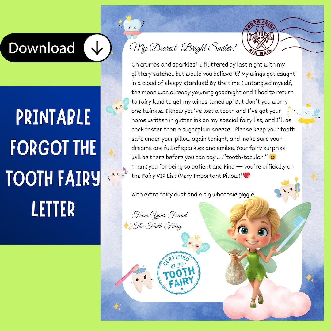 PRINTABLE Forgot the Tooth Fairy Letter, Tooth Fairy Apology Letter ...