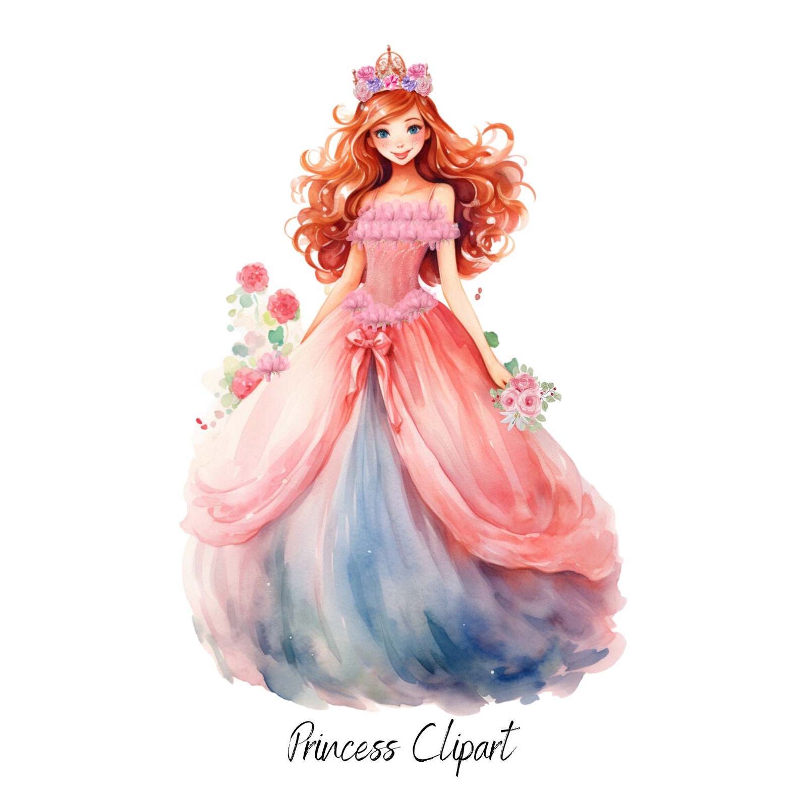 Princess Clipart, Watercolor Princess, Princess PNG, Enchanting ...