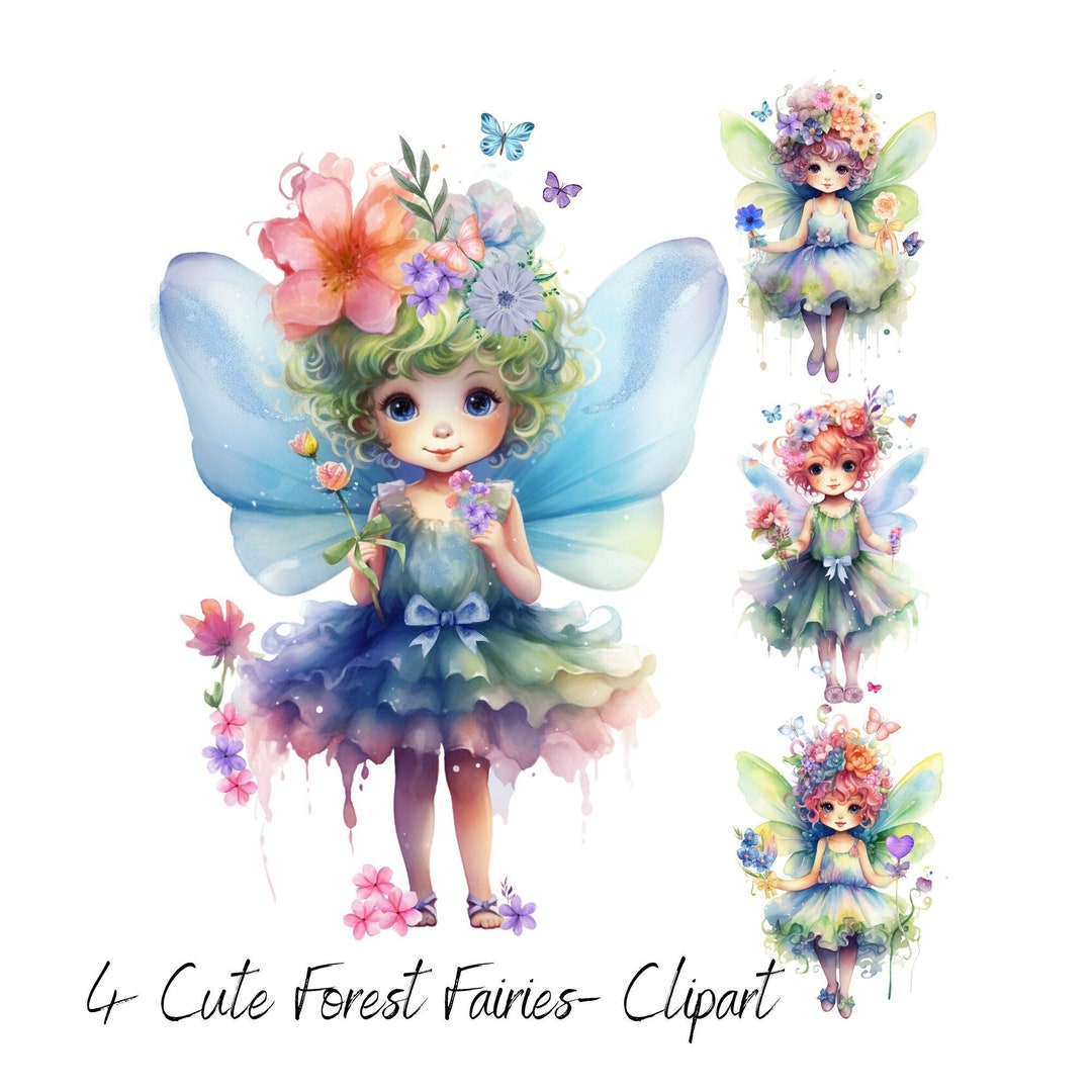 Cute Forest Fairy Clipart, Flower Fairy Clip Art, Fairies, Watercolor ...