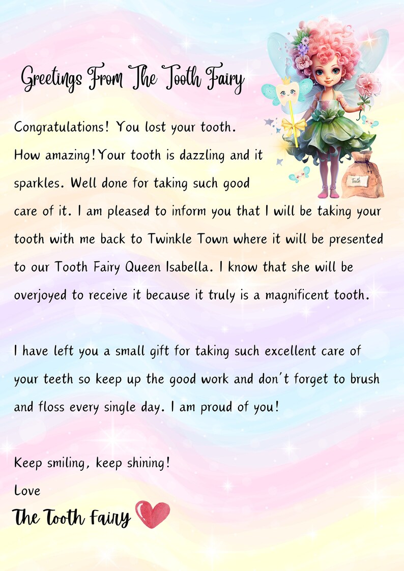 Tooth Fairy Letter: Printable Note & Receipt (digital Download, PDF A4 ...