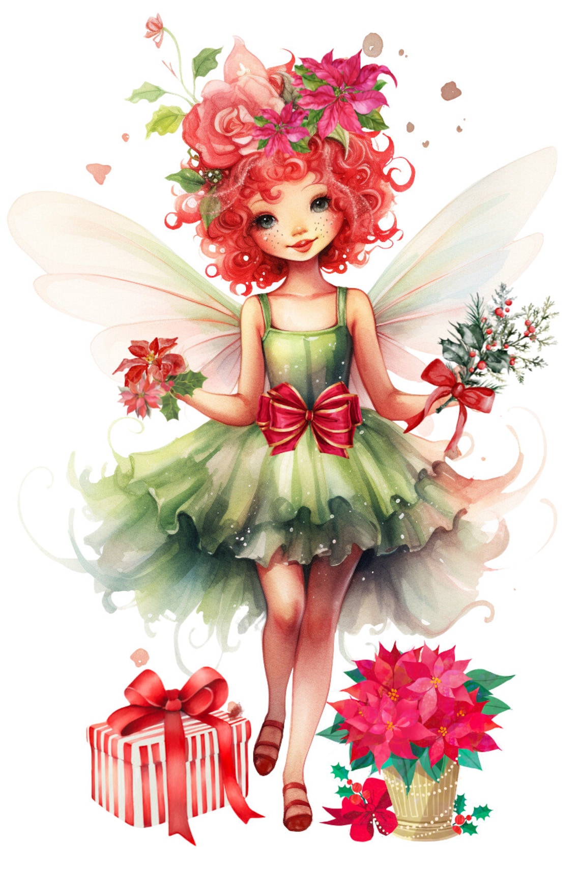 Christmas Fairy PNG Bundle, 3 Beautiful Holiday Fairies, Transparent ...