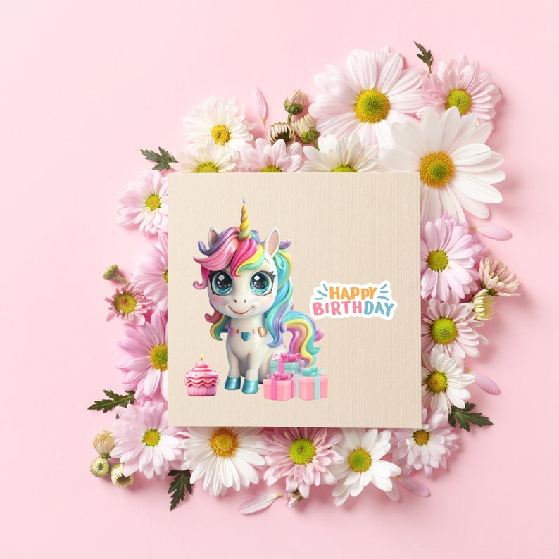 Unicorn Birthday Clipart, Girls Birthday PNG, Rainbow Unicorn, Clipart ...