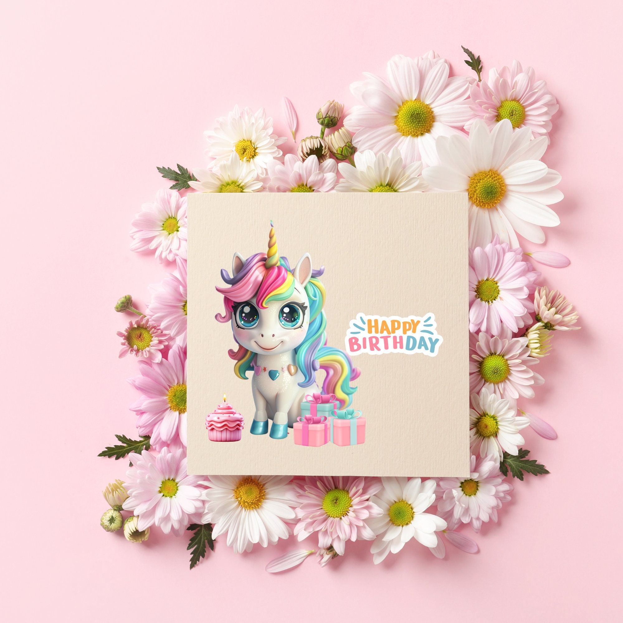 Unicorn Birthday Clipart, Girls Birthday PNG, Rainbow Unicorn, Clipart ...