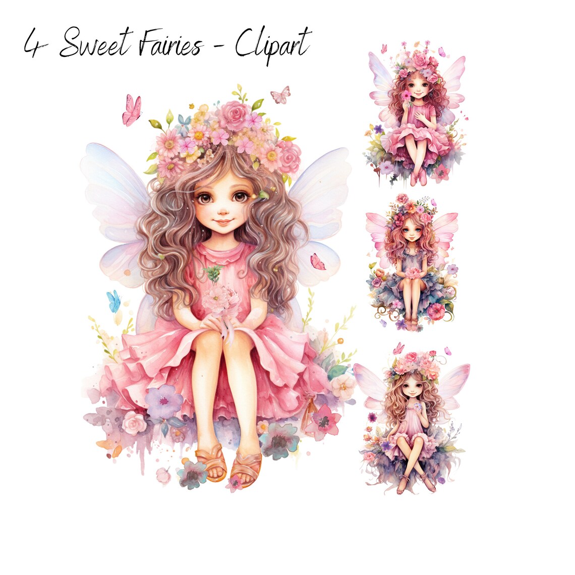 Cute Forest Fairy Clipart, Flower Fairy Clip Art, Fairies, Watercolor ...