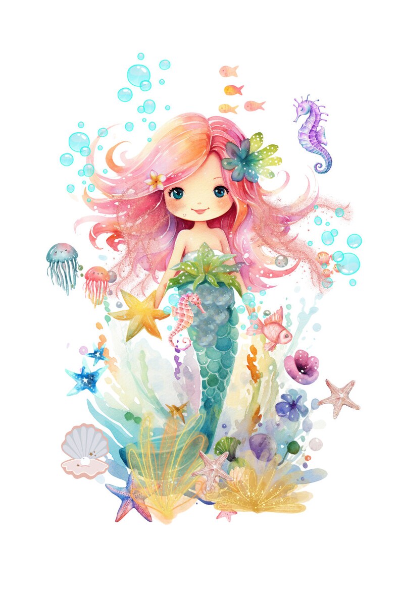 Cute Kids Clipart, Mermaid Clipart, Mermaid Digital Download, Mermaid ...
