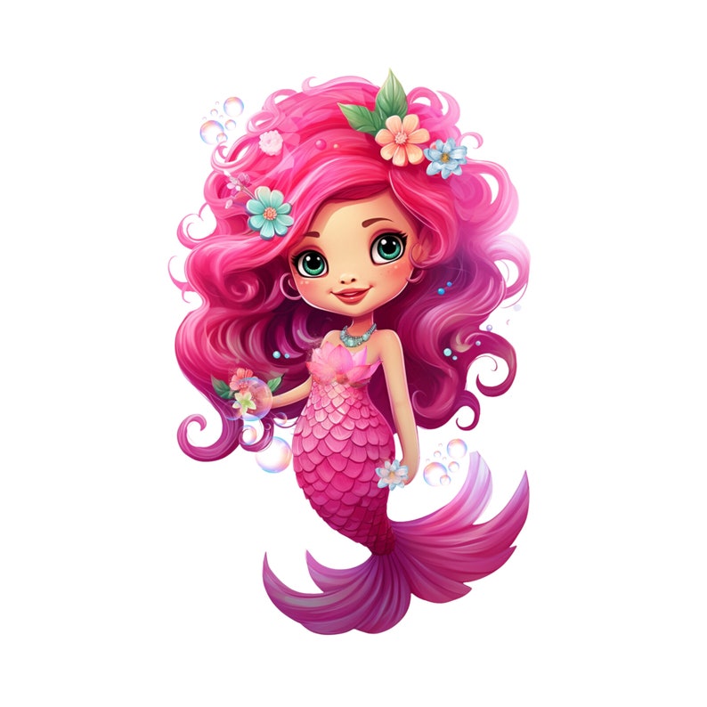 Cute Pink Mermaid Clipart, Mermaid Digital Download, Mermaid PNG, Under ...