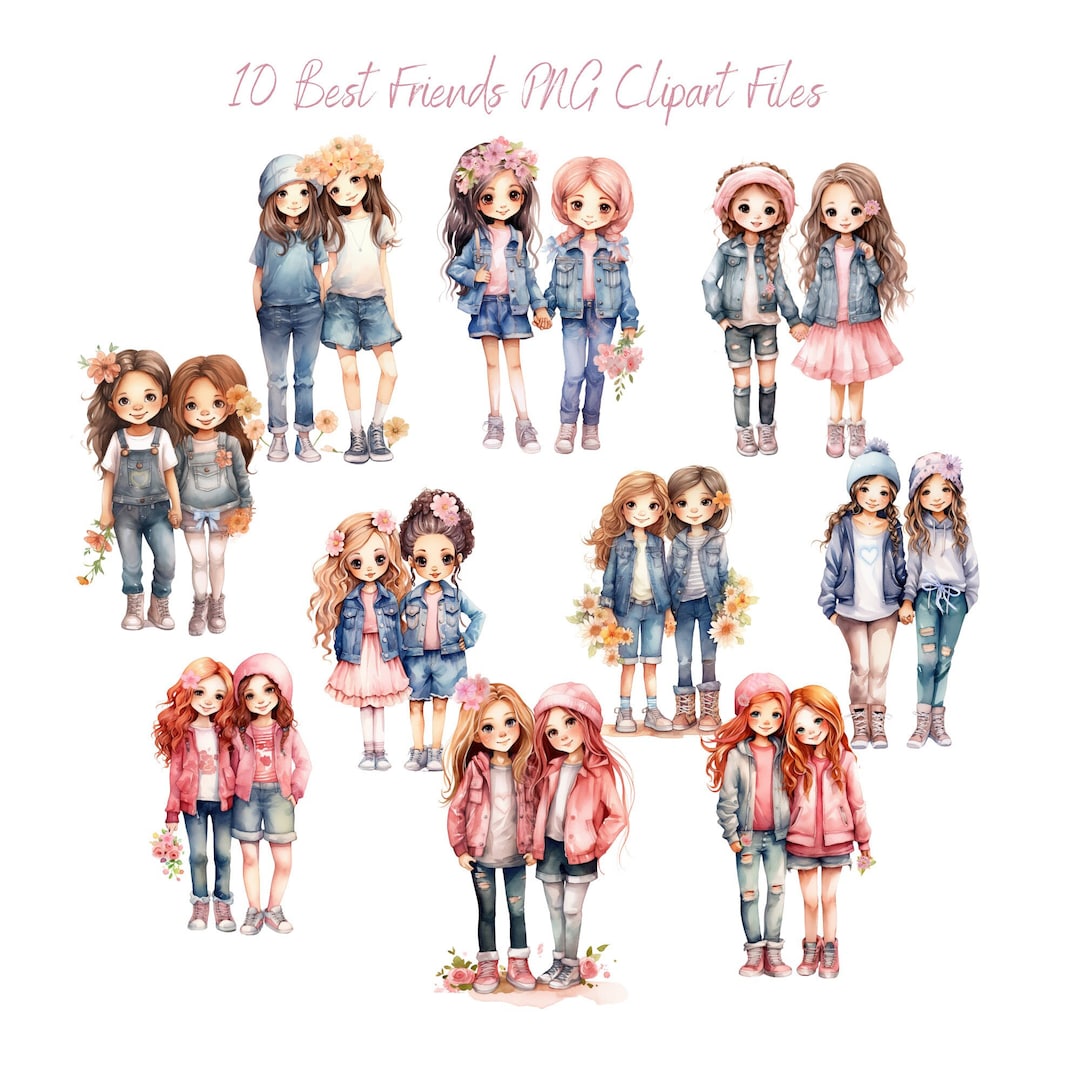 Cute Clipart, Best Friend Clipart, Bundle of 10 PNG Files Transparent ...