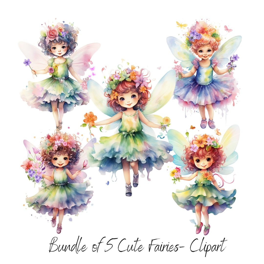 Cute Fairy Clipart, Bundle of 5, Cute Flower Fairy Clipart, Magical ...