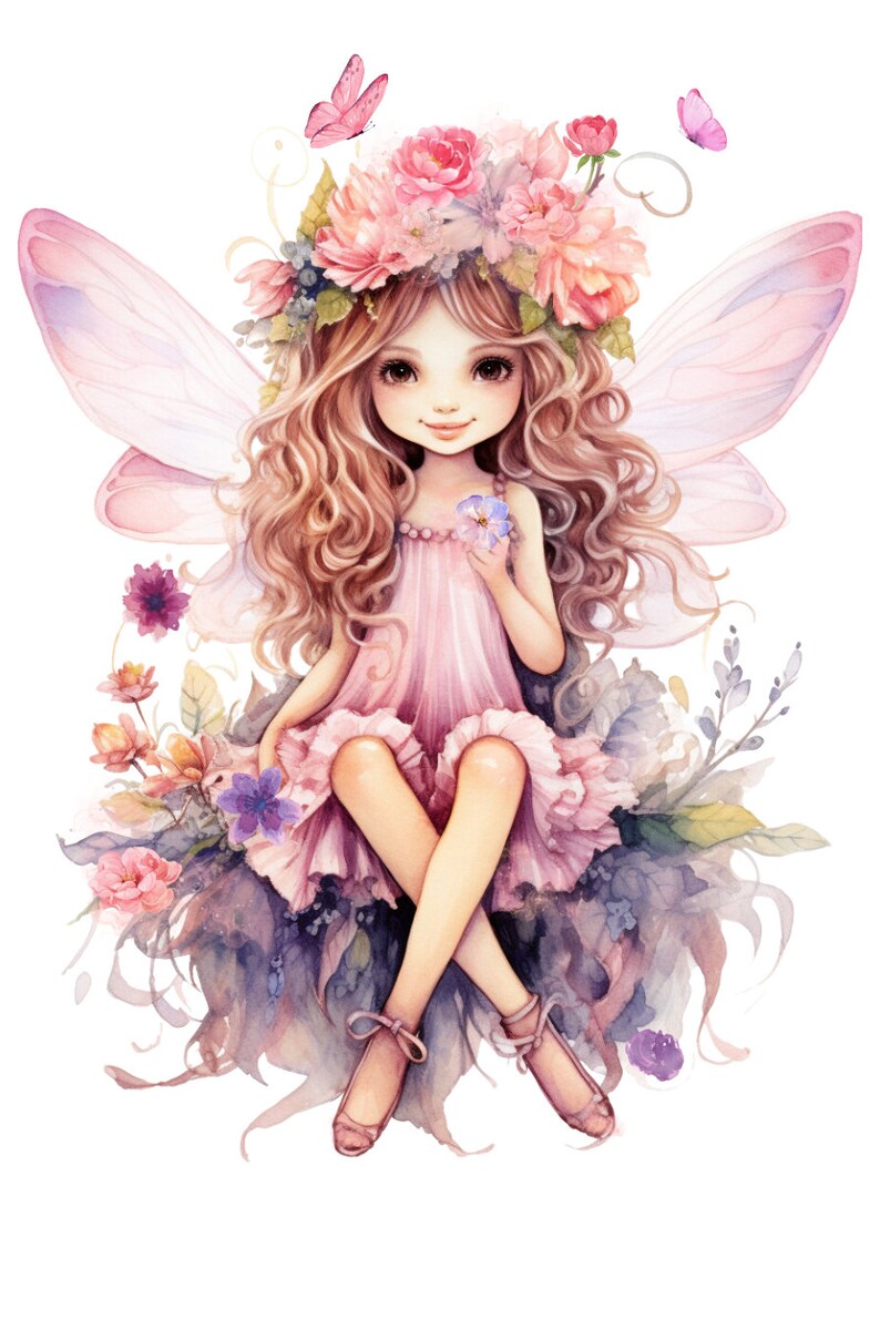 Cute Forest Fairy Clipart, Flower Fairy Clip Art, Fairies, Watercolor ...