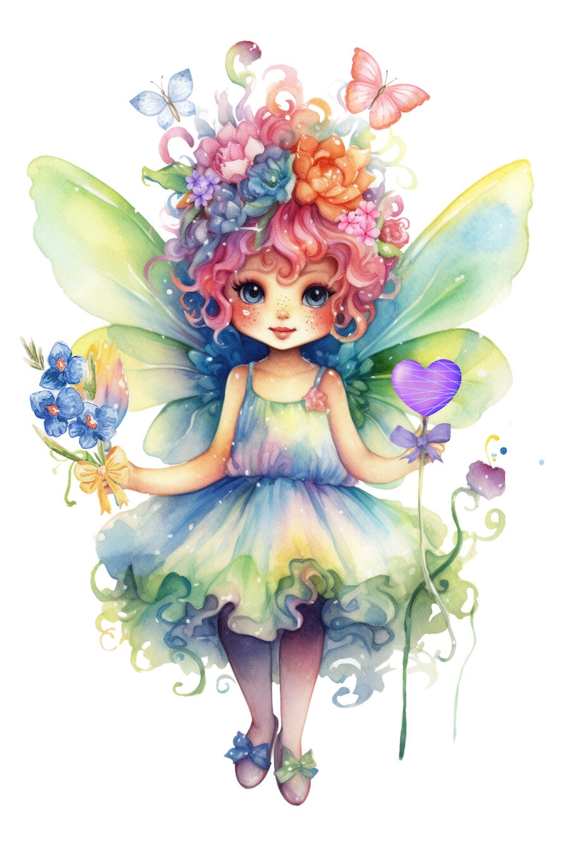Cute Forest Fairy Clipart, Flower Fairy Clip Art, Fairies, Watercolor ...