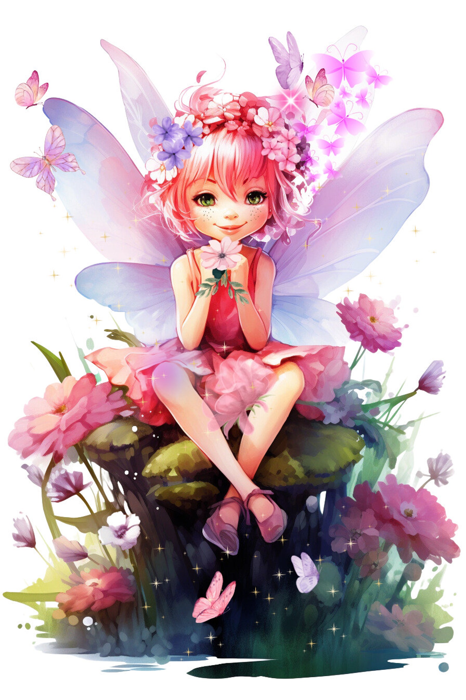 Cute Forest Fairy Clipart, Flower Fairy Clip Art, Fairies, Watercolor ...