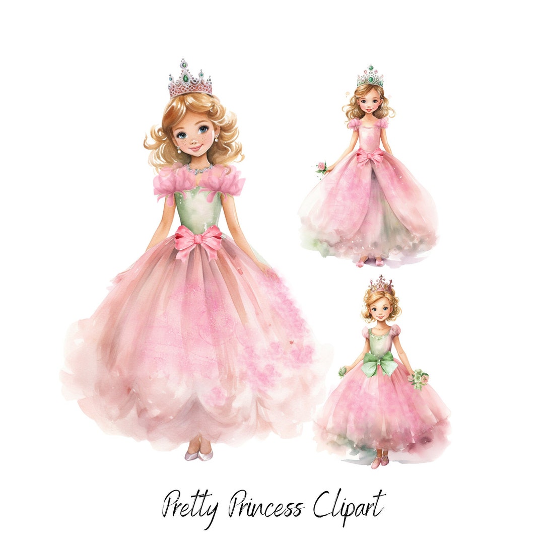 Cute Princess Girl PNG, Bundle of 3, Princess PNG, Princess, Watercolor ...