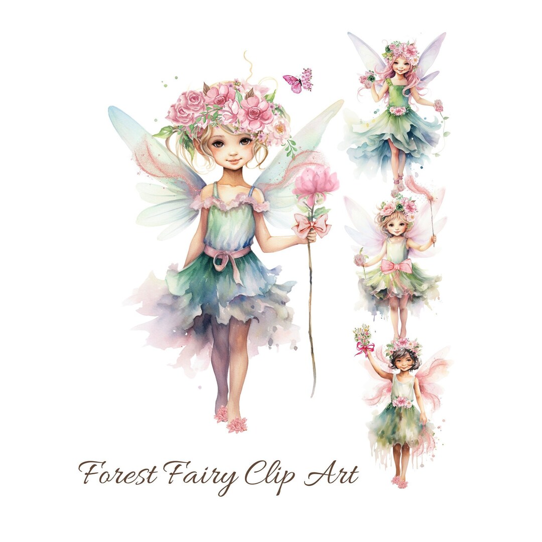 Cute Forest Fairy Clipart, Flower Fairy Clip Art, Fairies, Watercolor ...
