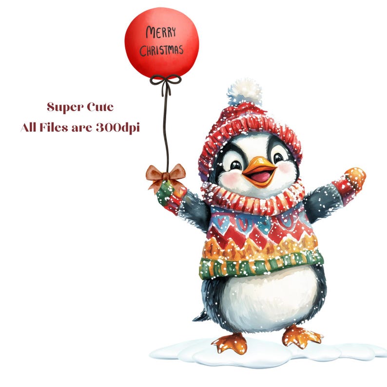 12 Winter Penguin Clipart PNG Files, Christmas Penguin Clipart, Cute ...