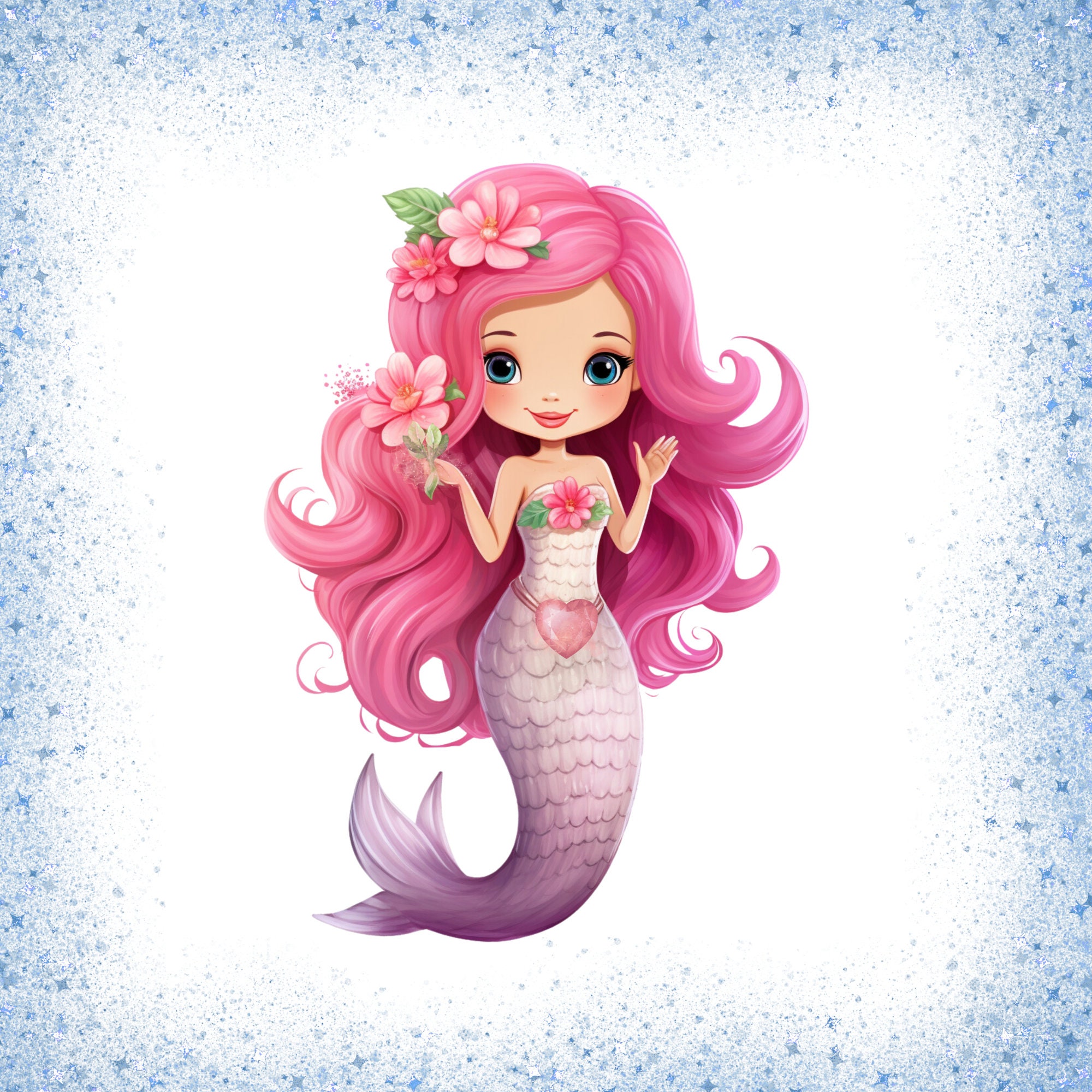 Cute Mermaid Clipart, Mermaid Digital Download, Mermaid PNG, Under the ...
