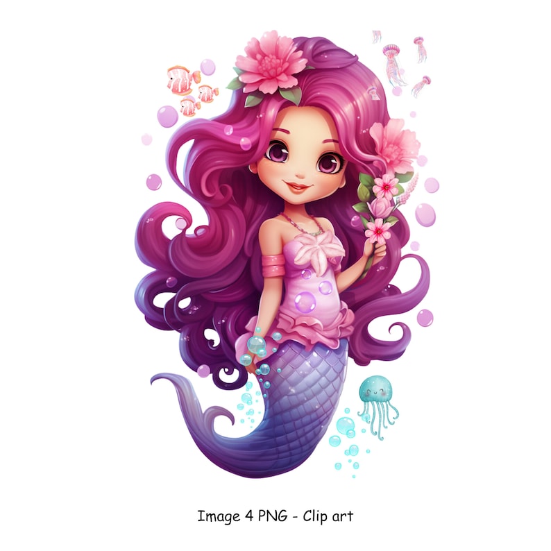 Cute Mermaid Clipart, Bundle of 4, Mermaid Digital Download, Mermaid ...